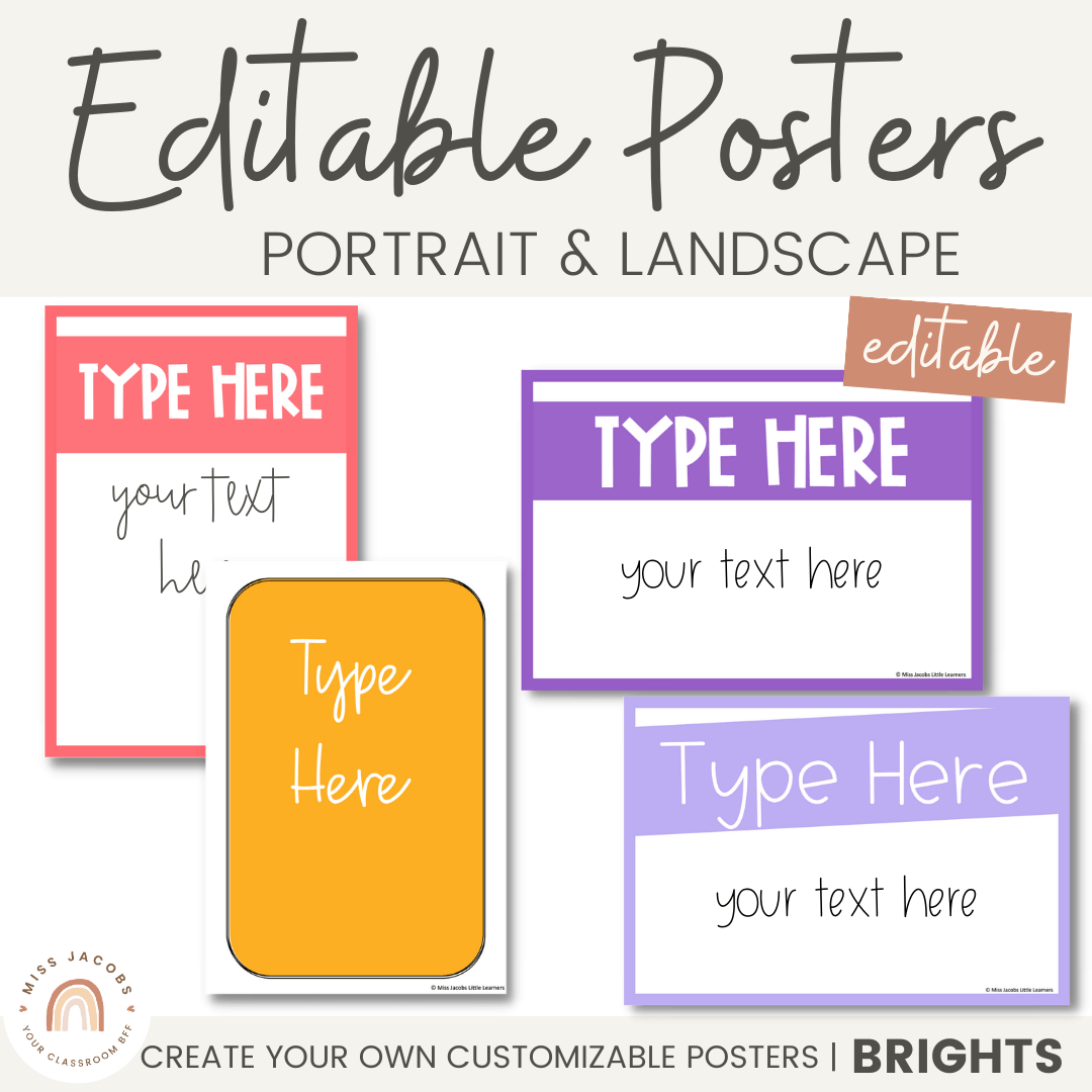 Editable Classroom Posters | Brights Classroom Decor