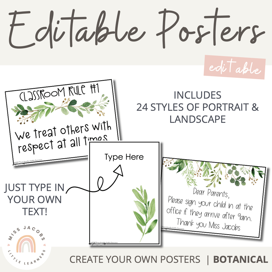 Botanical Modern Farmhouse Editable Classroom Posters | Classroom Deco ...
