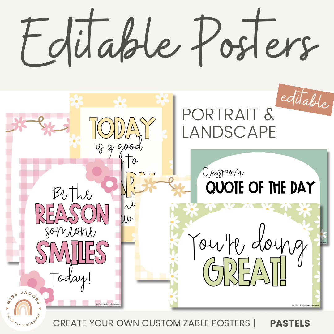 Editable & Customizable Classroom Posters | Daisy Gingham Pastels Clas ...