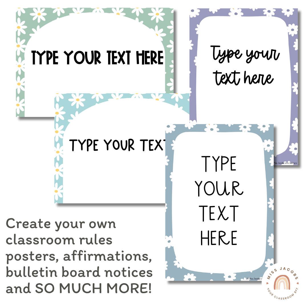 Editable & Customizable Classroom Posters | Daisy Gingham Pastels Clas ...