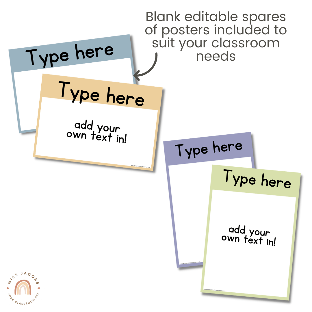 English Posters Bundle | PASTELS | Muted Rainbow Classroom Decor - Miss ...