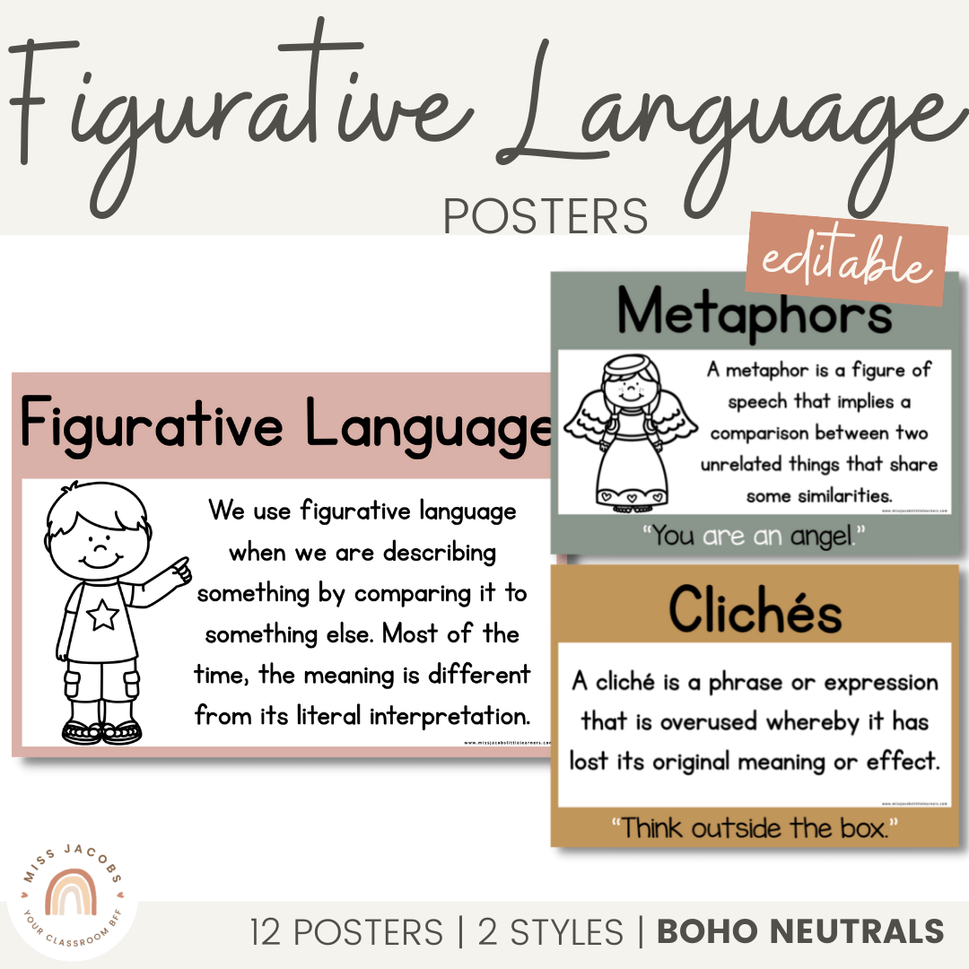 Figurative Language Posters - Boho Neutrals Theme - Miss Jacobs