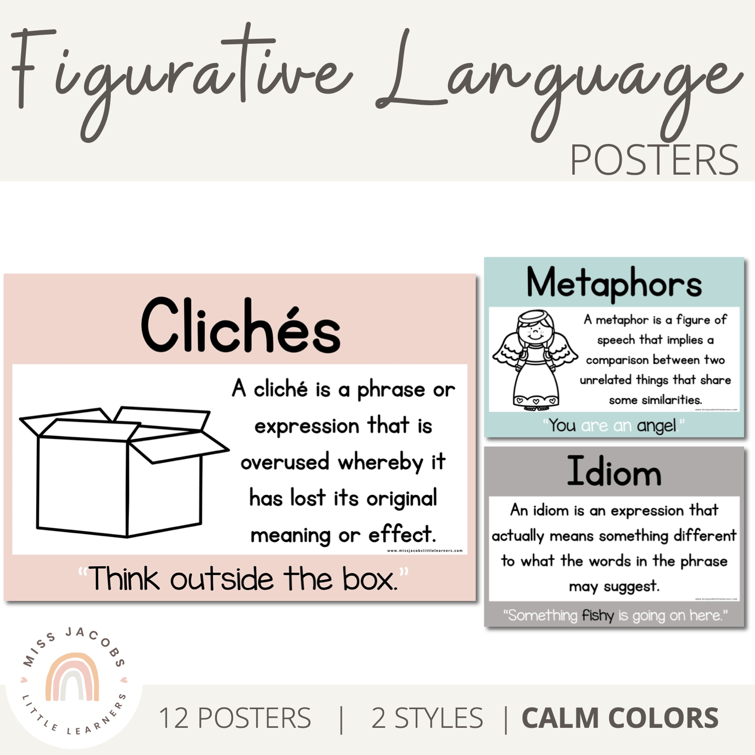 Figurative Language Posters | MODERN RAINBOW Color Palette | Calm Colo