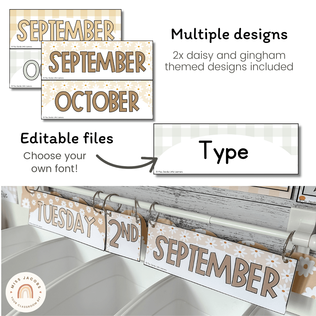 Flip Calendar | Interactive Date Display | Daisy Gingham Neutrals Clas ...