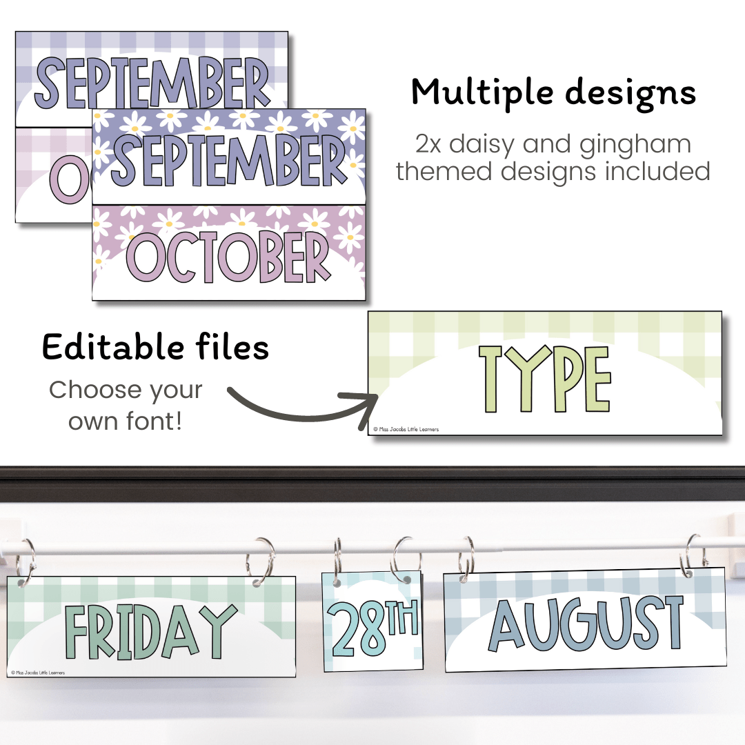 Flip Calendar | Interactive Date Display | Daisy Gingham Pastels Class ...
