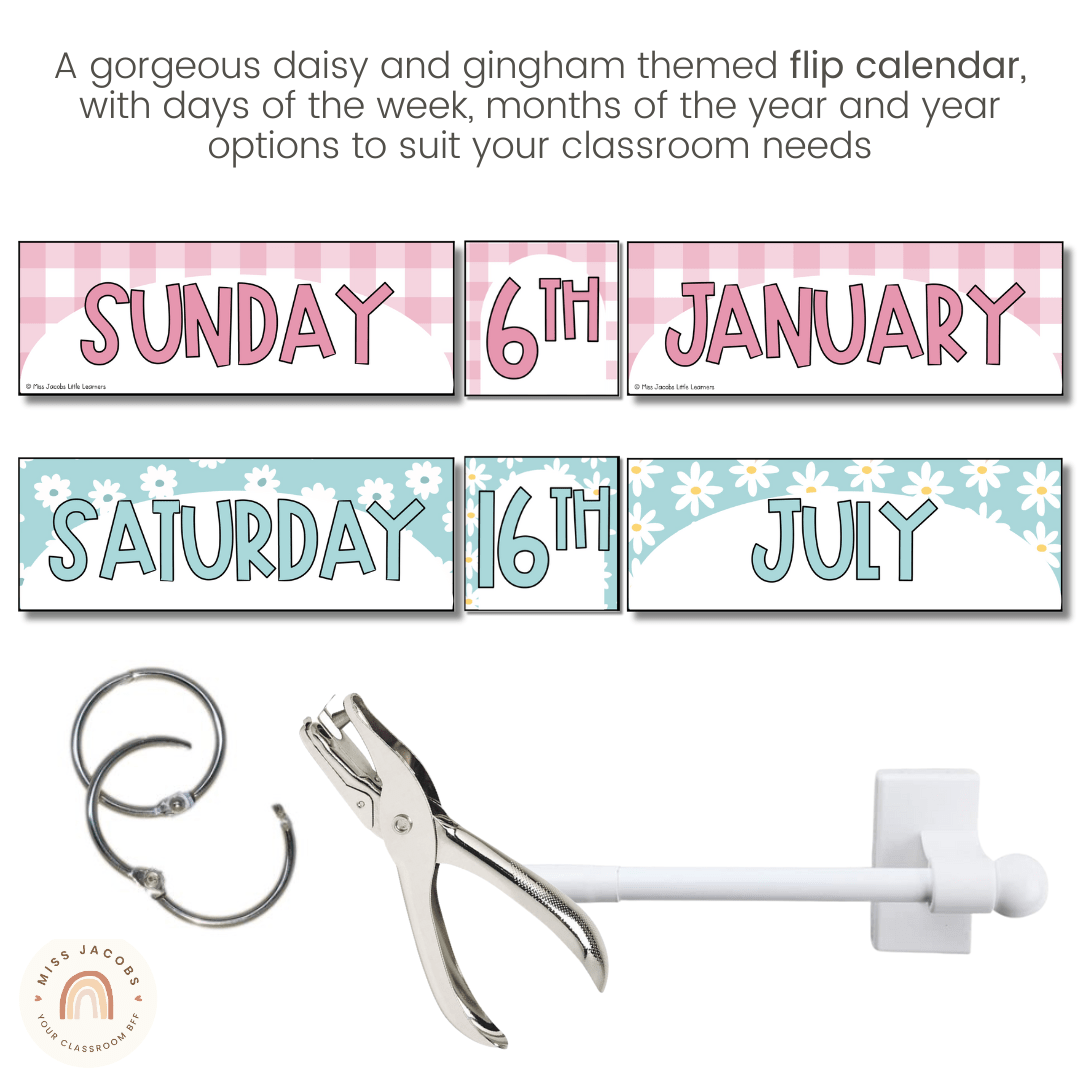 Flip Calendar | Interactive Date Display | Daisy Gingham Pastels Class ...