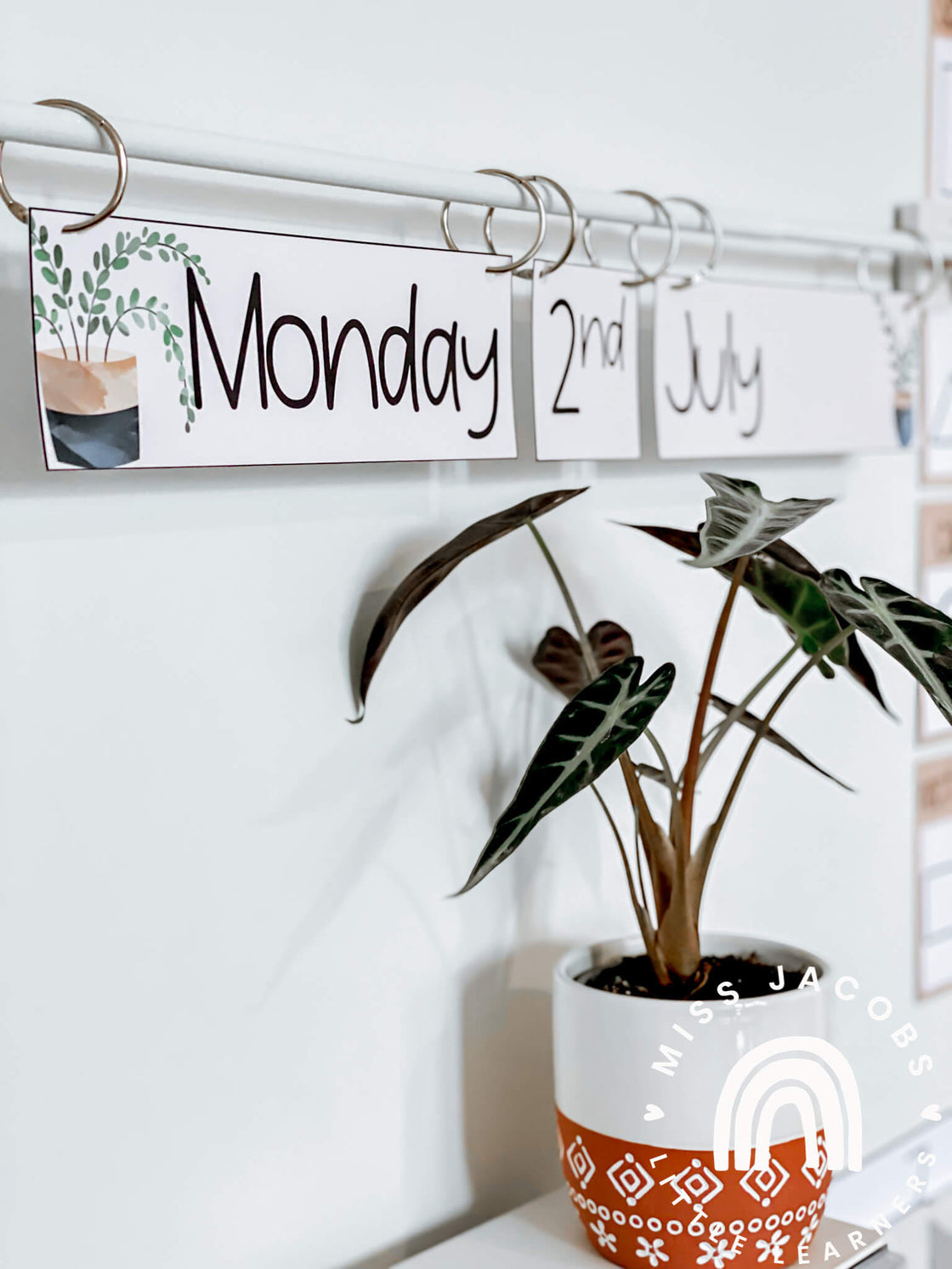 Flip Calendar - Boho Plants Classroom Decor