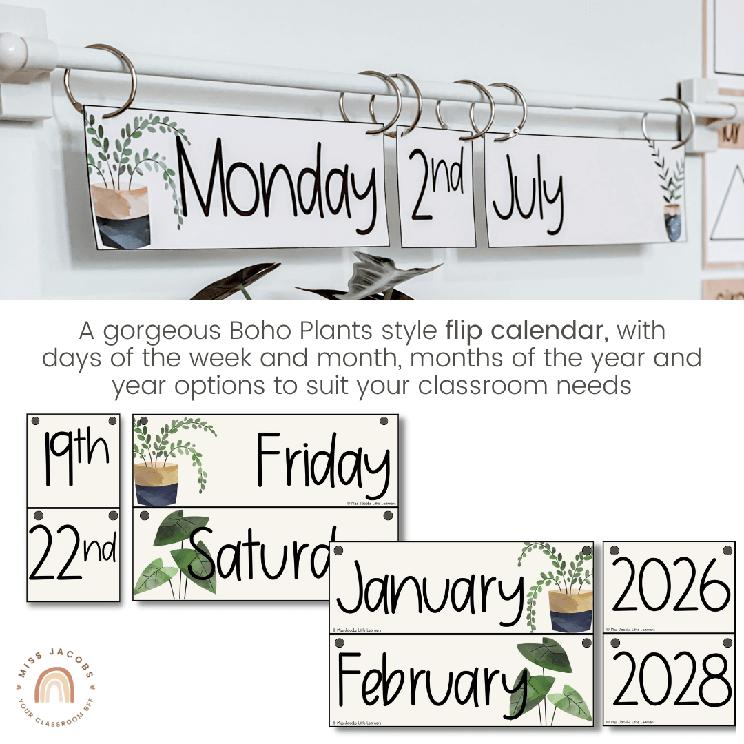 Flip Calendar - Boho Plants Classroom Decor