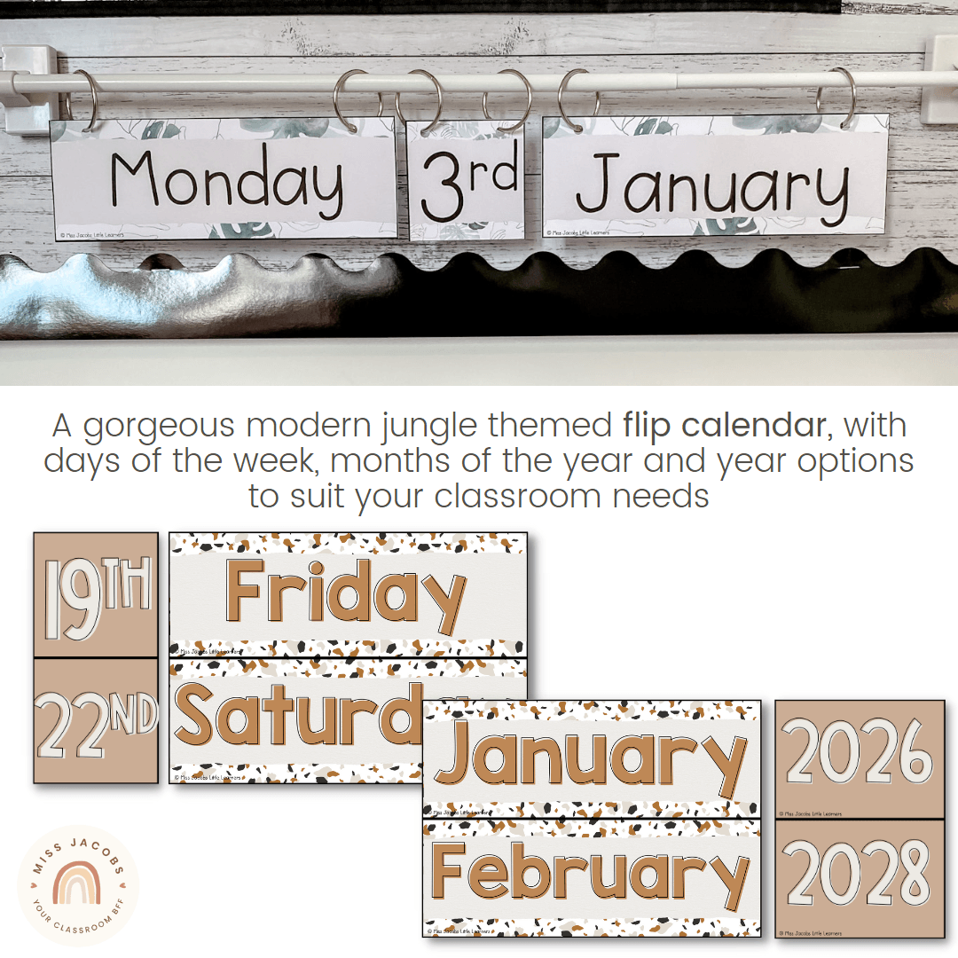 Flip Calendar - Modern Jungle Classroom Decor