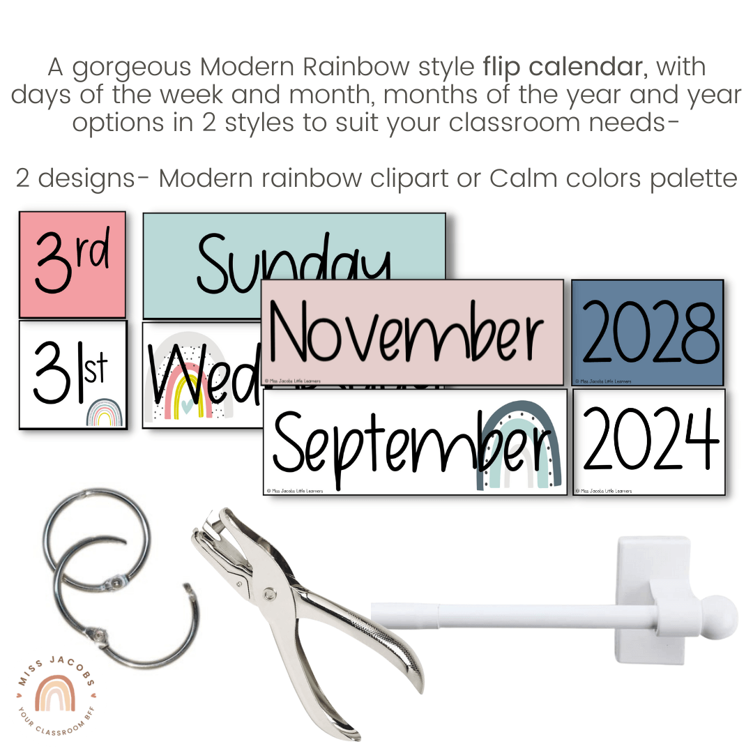 Flip Calendar - Modern Rainbow Classroom Decor - Miss Jacobs – Miss ...