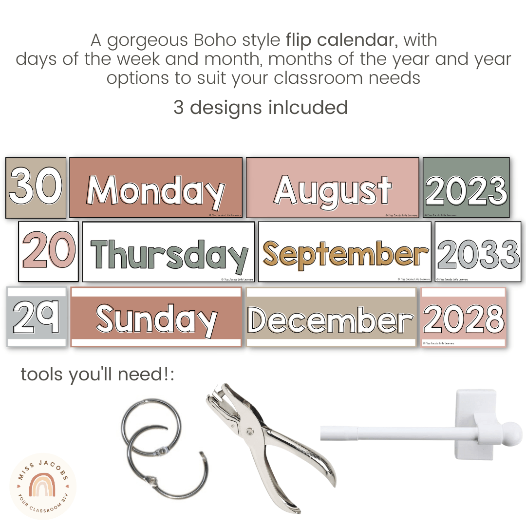 Flip Calendar | Simple Boho Classroom Decor | Editable – Miss Jacobs ...