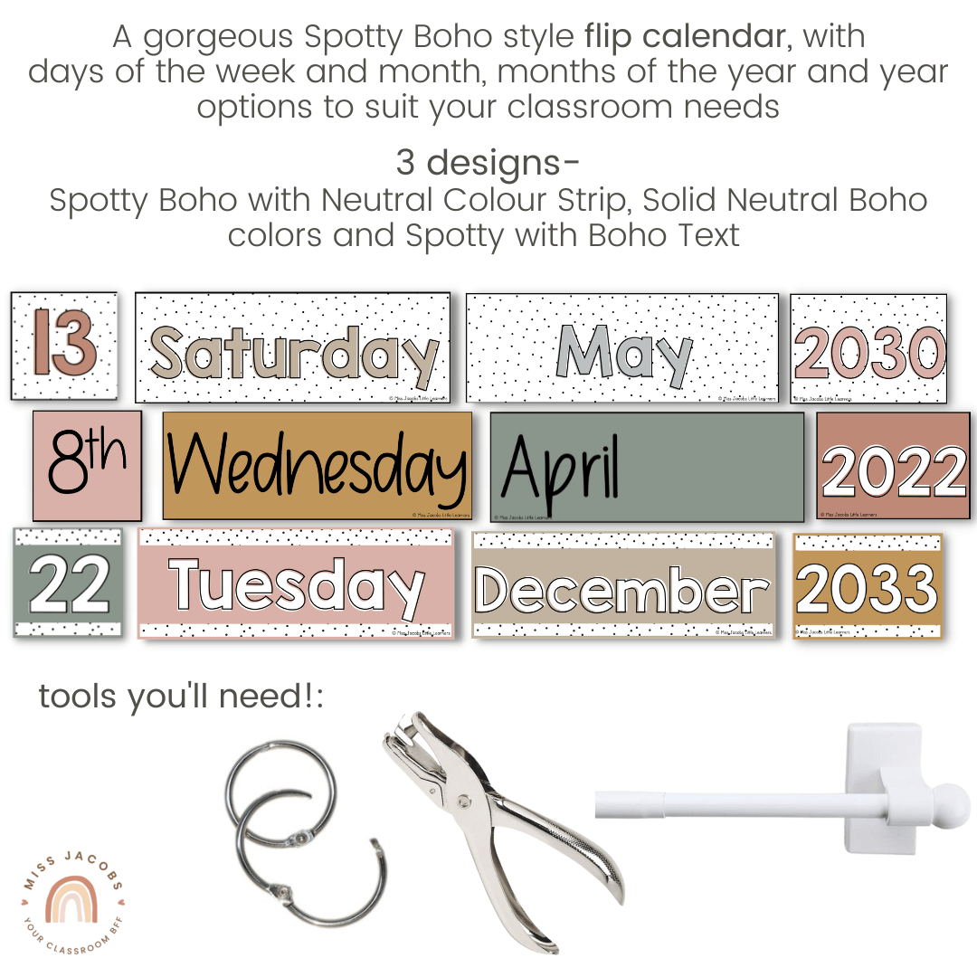 Flip Calendar - Spotty Boho Classroom Decor