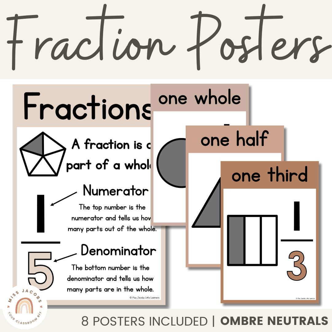 Fraction Posters | Ombre Neutral Math Classroom Decor - Miss Jacobs ...