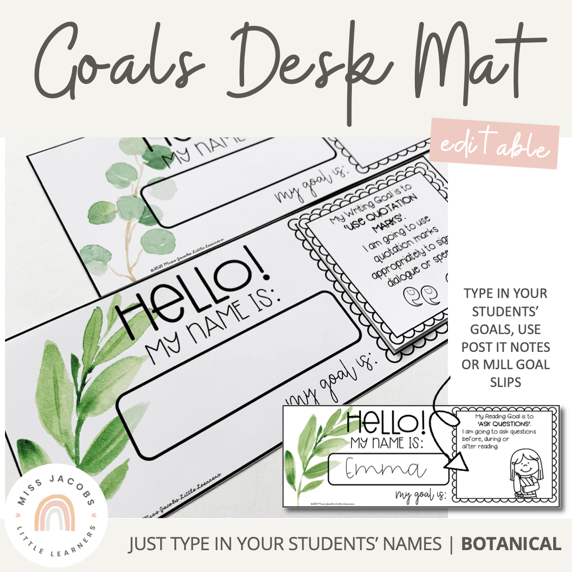 Student Desk Name Plate & Goals Mat - Botanical Decor