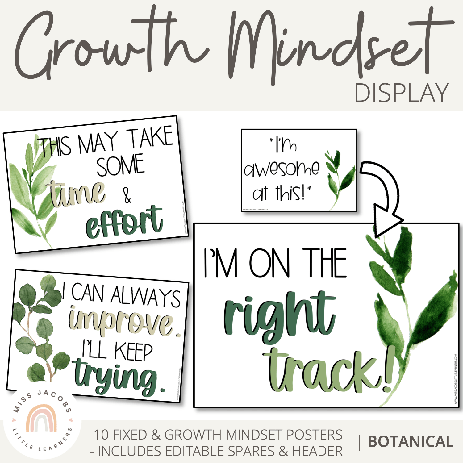 Botanical Modern Farmhouse Growth Mindset Classroom Display | Classroo ...