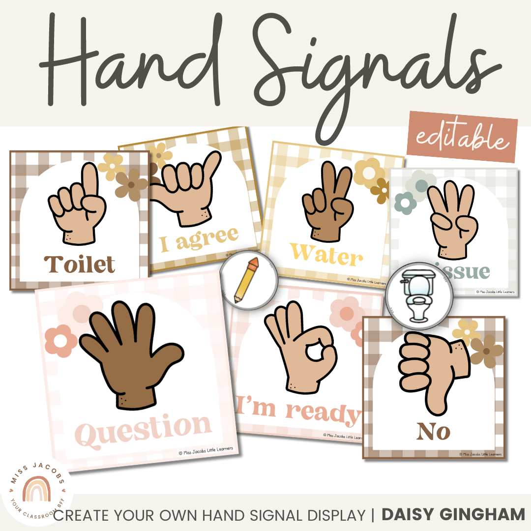 Hand Signals | Daisy Gingham Neutrals Classroom Decor - Miss Jacobs ...