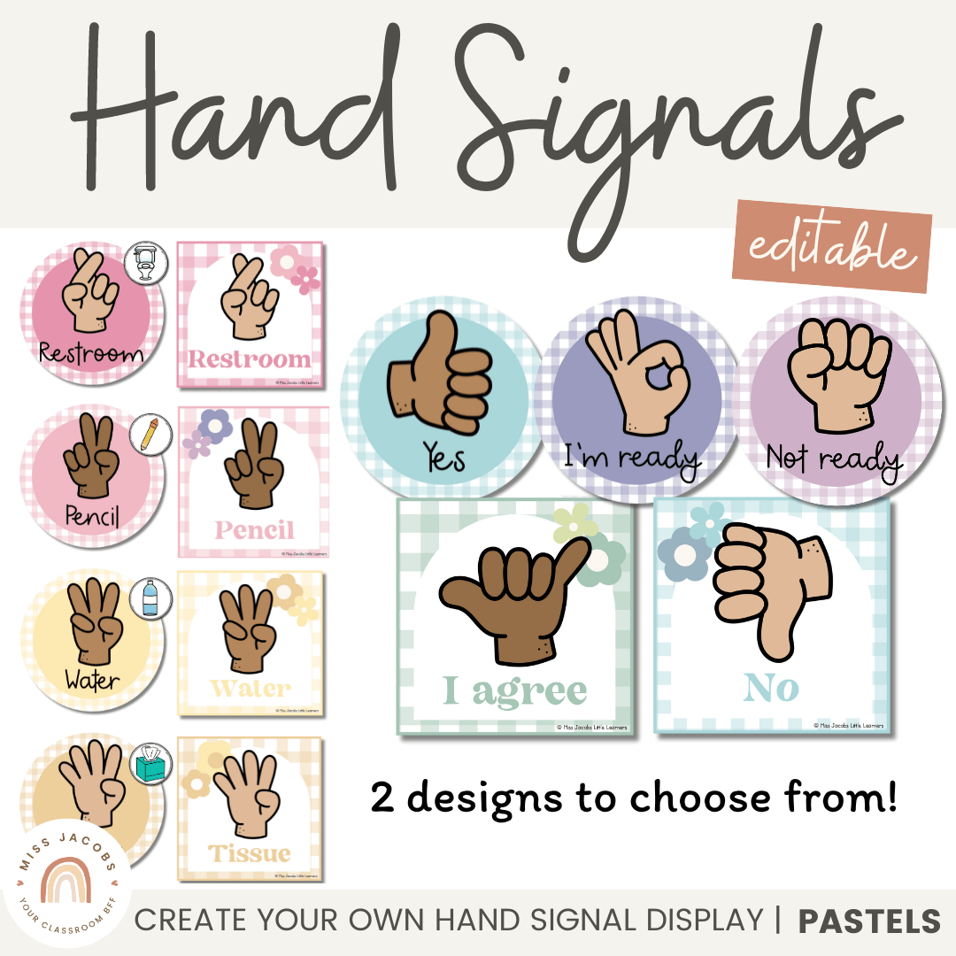 Hand Signals | Daisy Gingham Pastels Classroom Decor | Editable - Miss ...