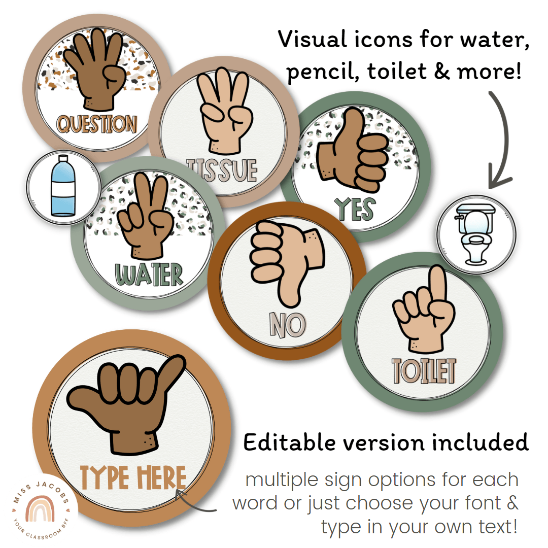 Hand Signals Posters - Modern Jungle Classroom Decor