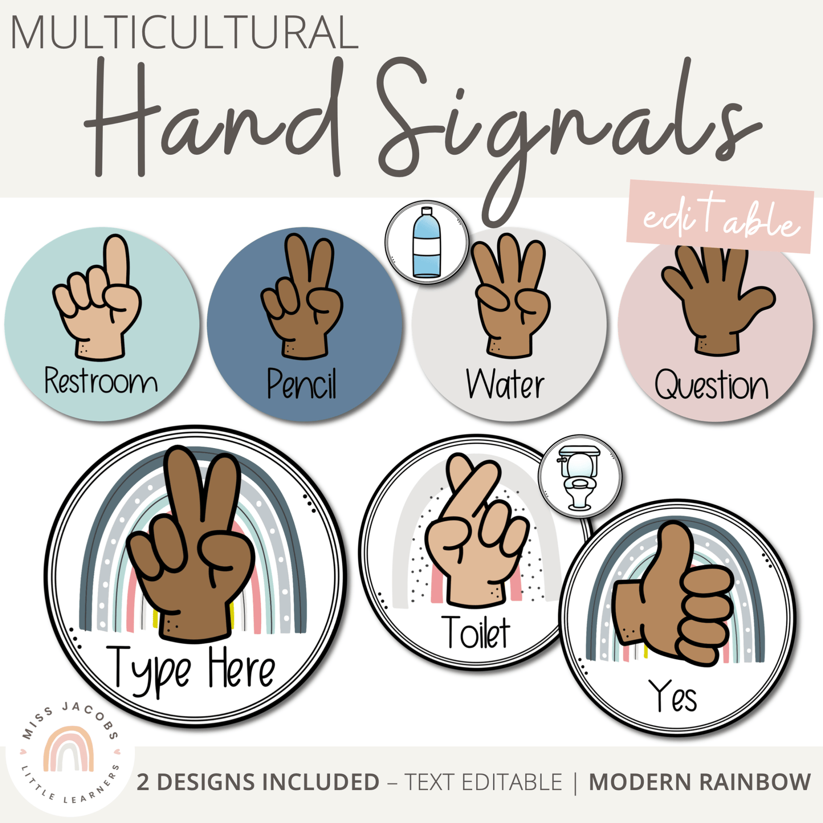 Hand Signals Posters - Rainbow Calm Colors Decor