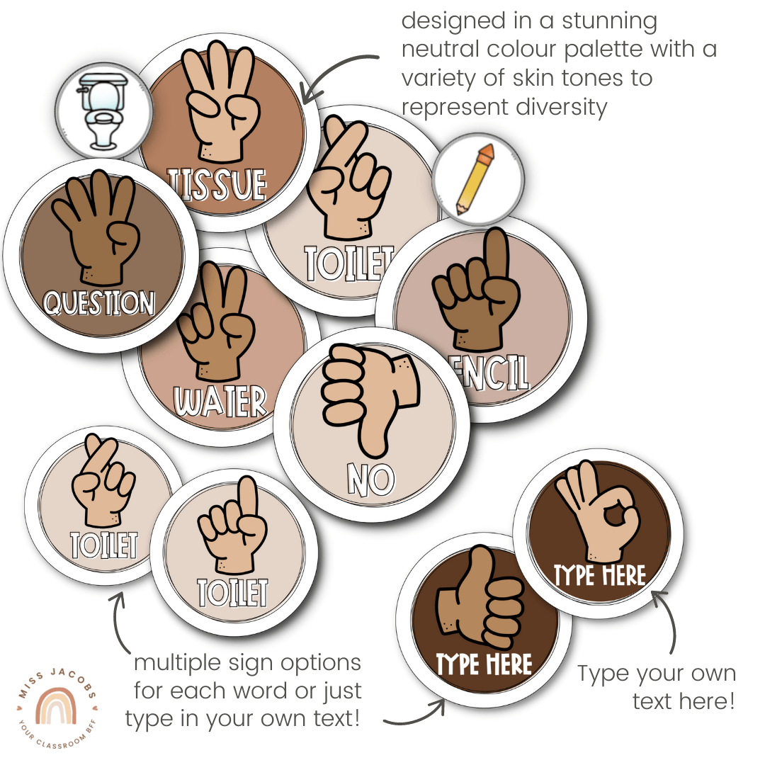 Hand Signals Posters | OMBRE NEUTRALS Classroom Decor | EDITABLE