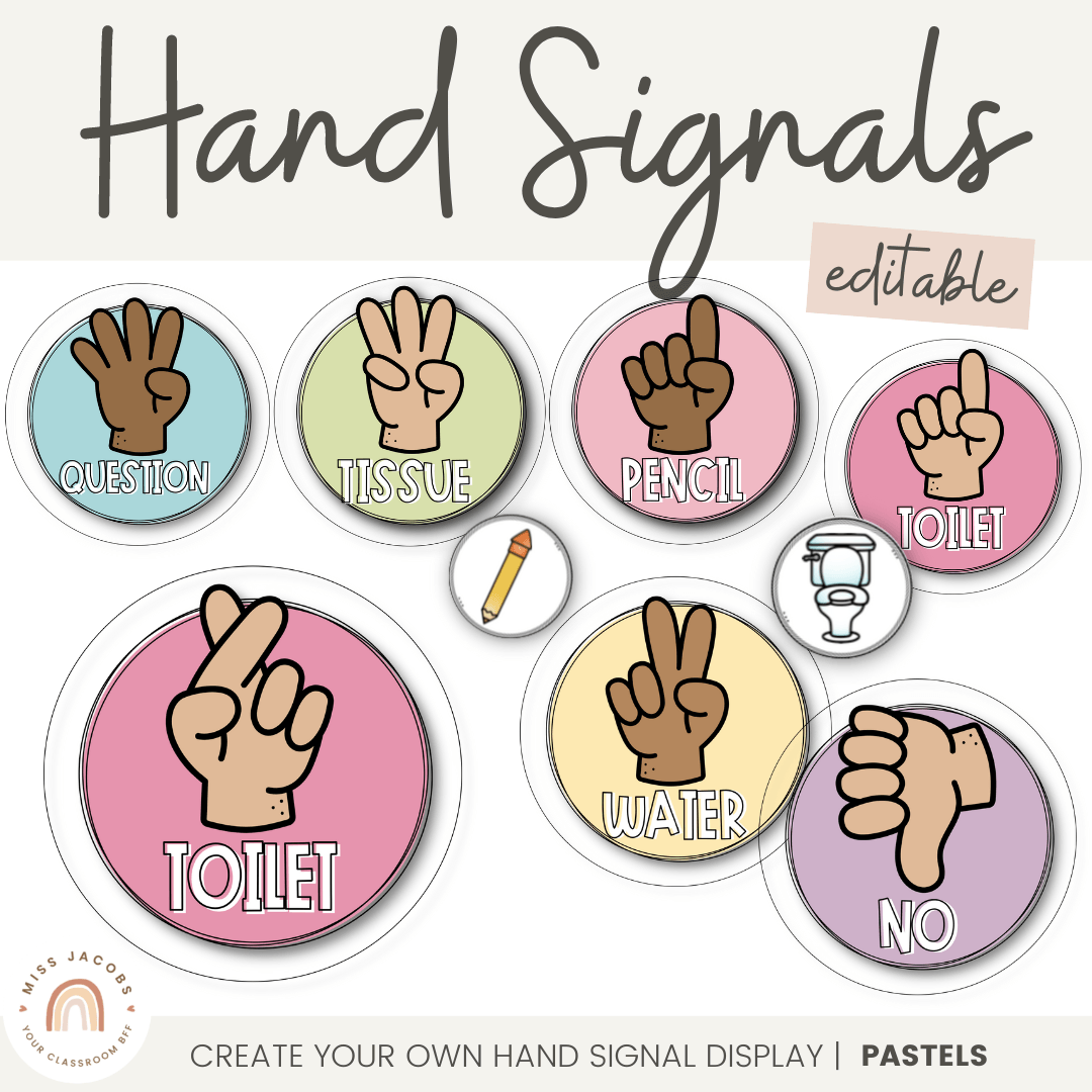 Hand Signals Posters | PASTELS Classroom Decor | EDITABLE - Default ...