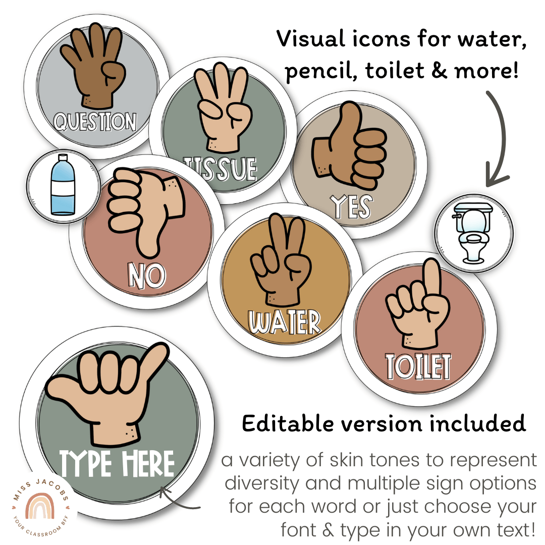 Hand Signals Posters | SIMPLE BOHO | EDITABLE – Miss Jacobs Little Learners