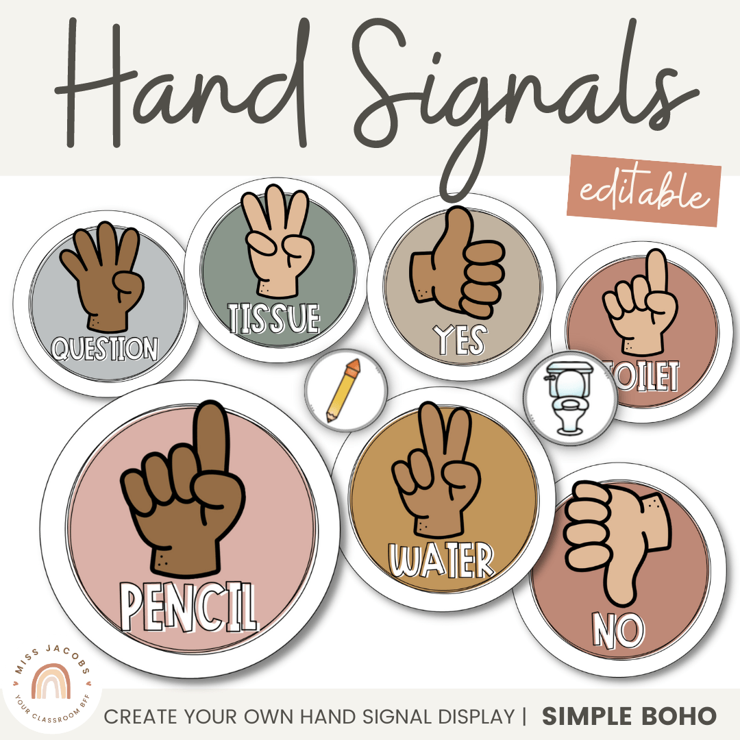Hand Signals Posters | SIMPLE BOHO | EDITABLE