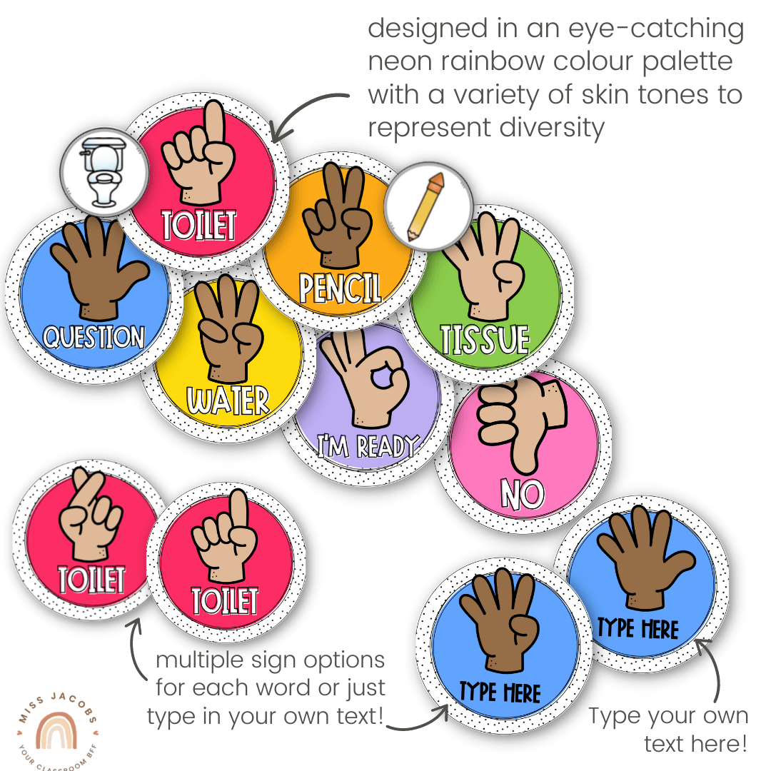 Hand Signals Posters - Spotty Bright Theme - Miss Jacobs