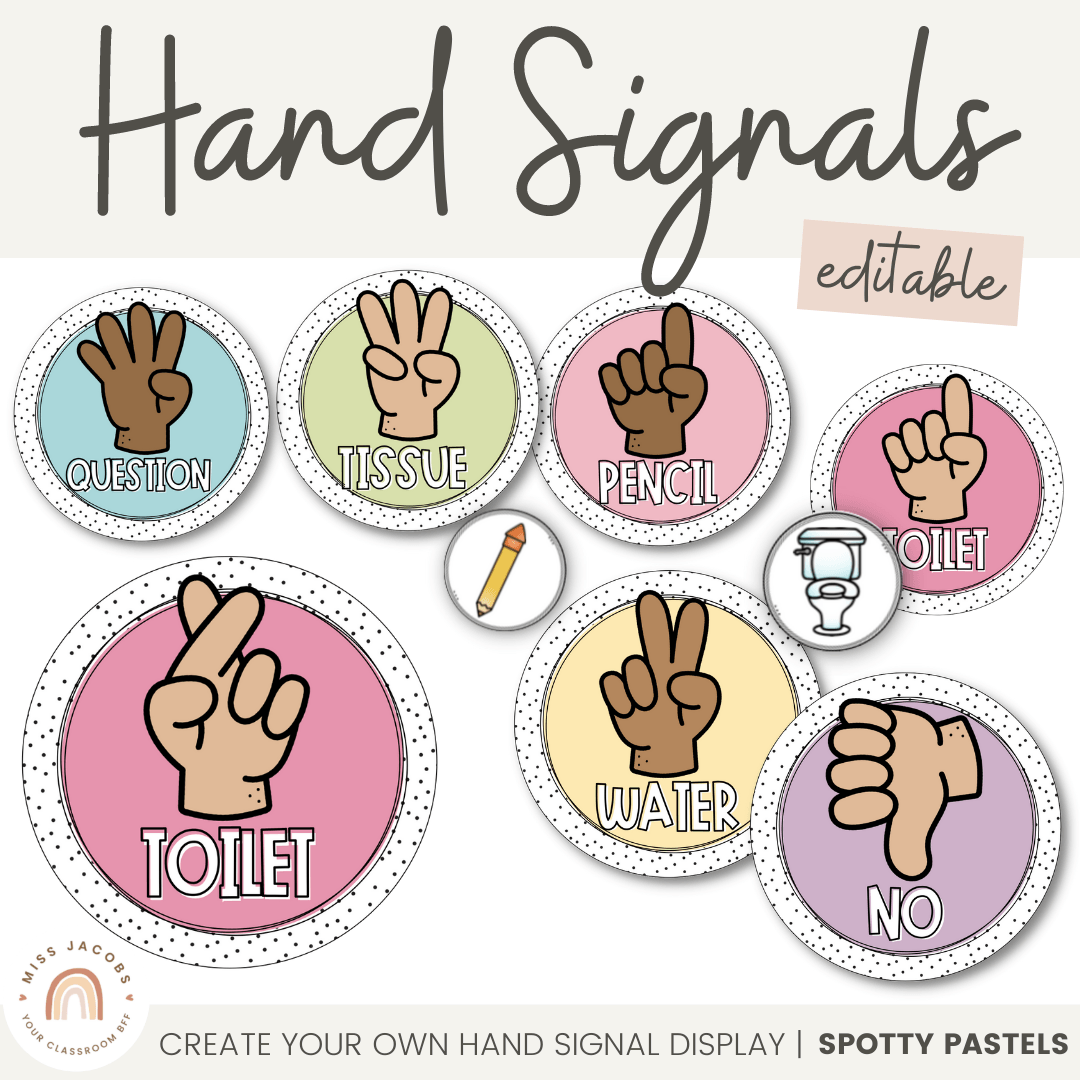 Hand Signals Posters - Spotty Pastel Classroom Theme - Miss Jacobs ...