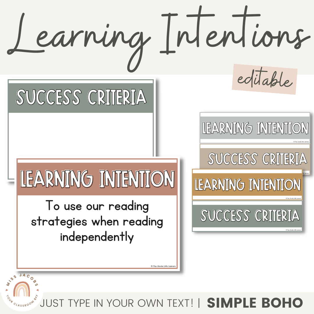 Learning Intentions | SIMPLE BOHO | EDITABLE
