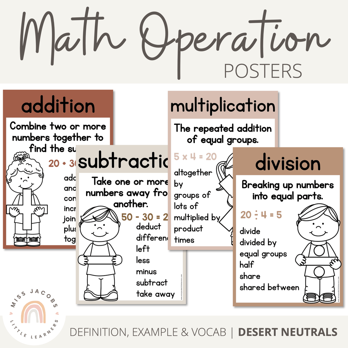 Math Operation Posters | DESERT NEUTRALS | Boho Vibes Classroom Decor