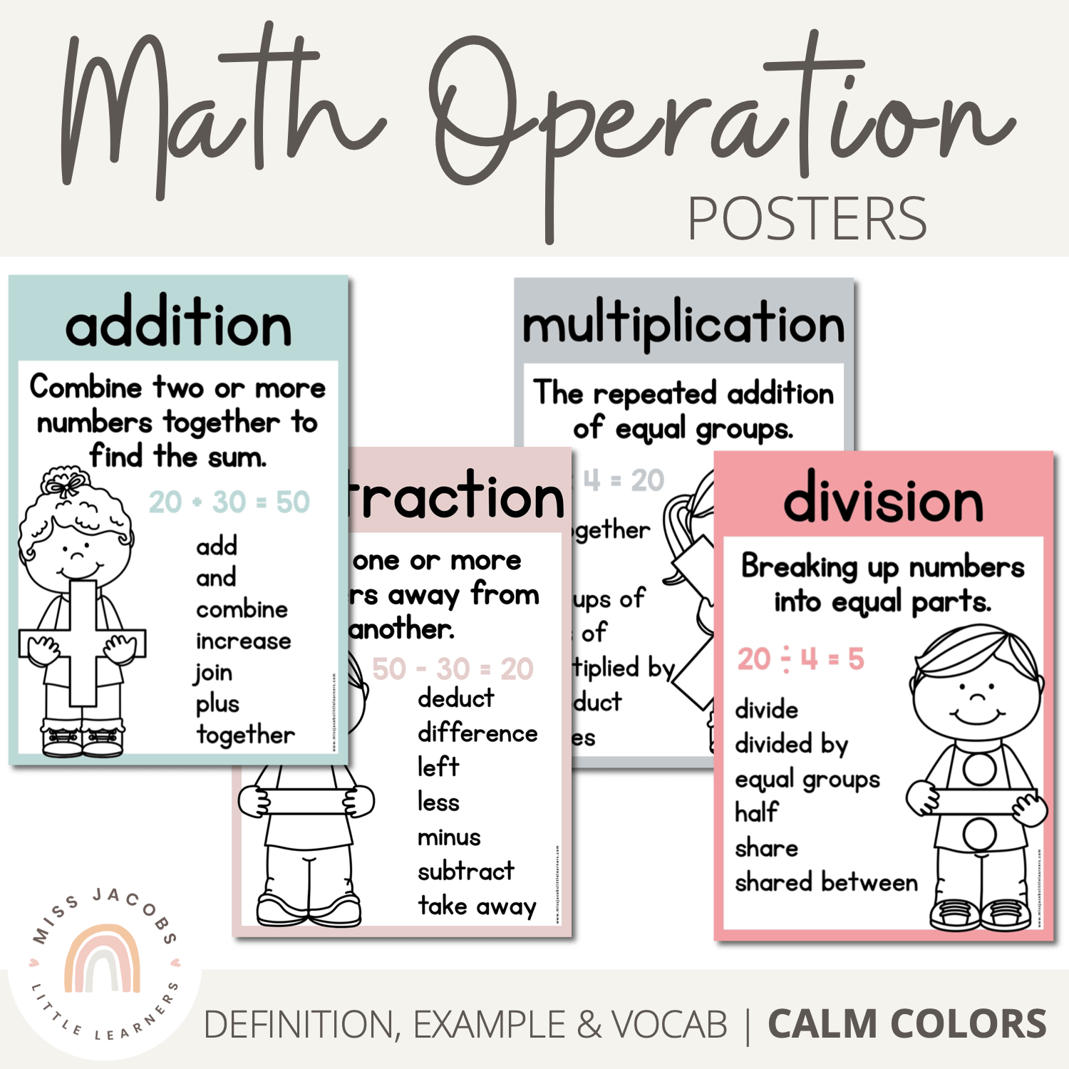 Math Operation Posters - Rainbow Calm Colors