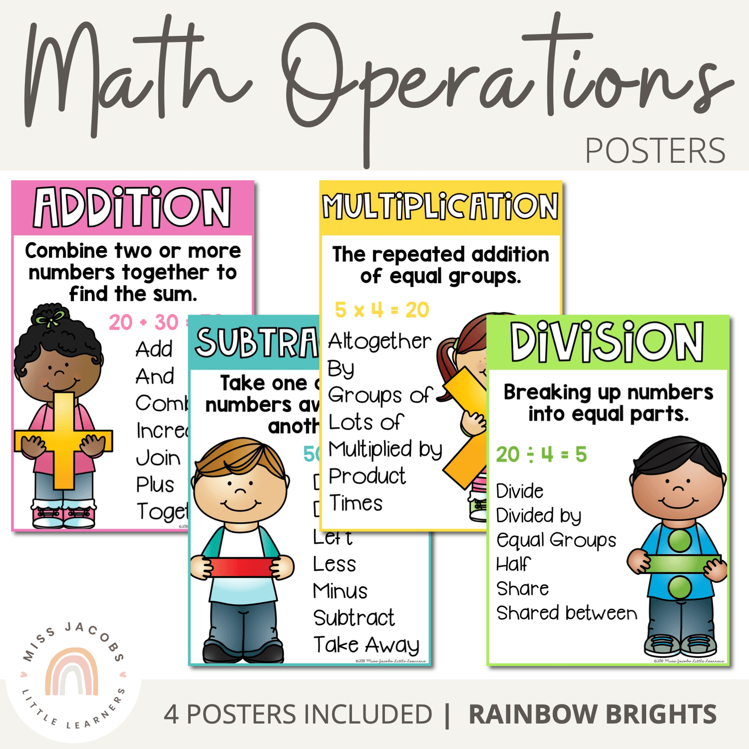Math Operation Posters | Rainbow Theme