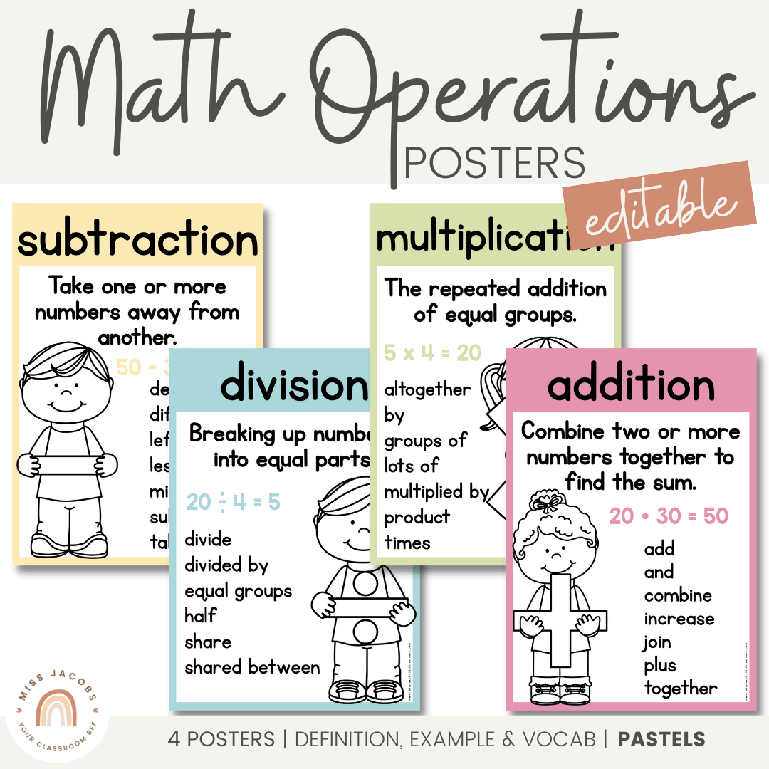 Math Operations Posters | PASTELS - Default Title - Miss Jacobs Little ...