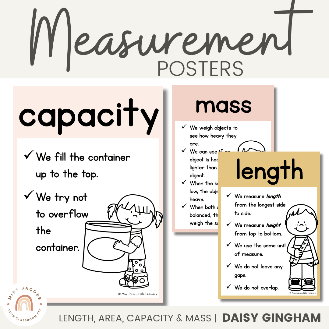 Measurement Posters | Daisy Gingham Neutrals Math Classroom Decor ...