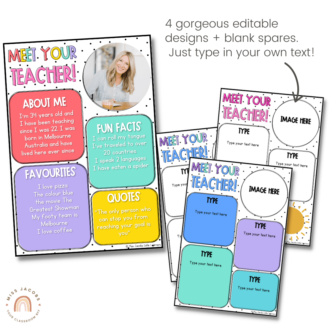 Meet the Teacher Templates - Spotty Bright Theme - Miss Jacobs