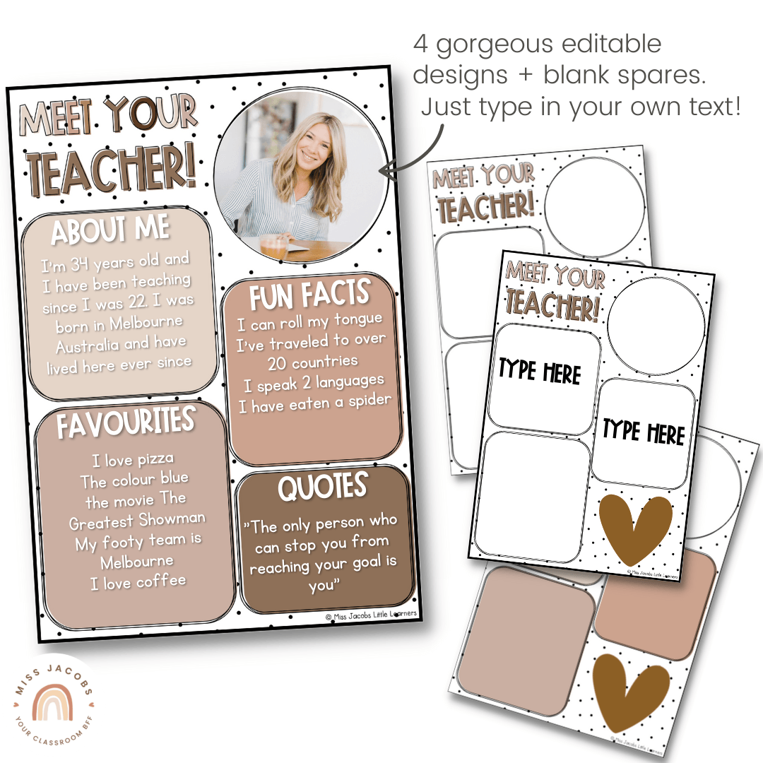 Meet the Teacher | SPOTTY NEUTRALS | Editable – Miss Jacobs Little Learners