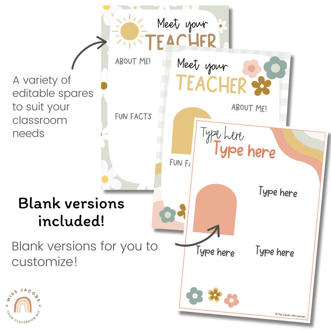 Meet the Teacher Templates | Daisy Gingham Neutrals Classroom Decor ...