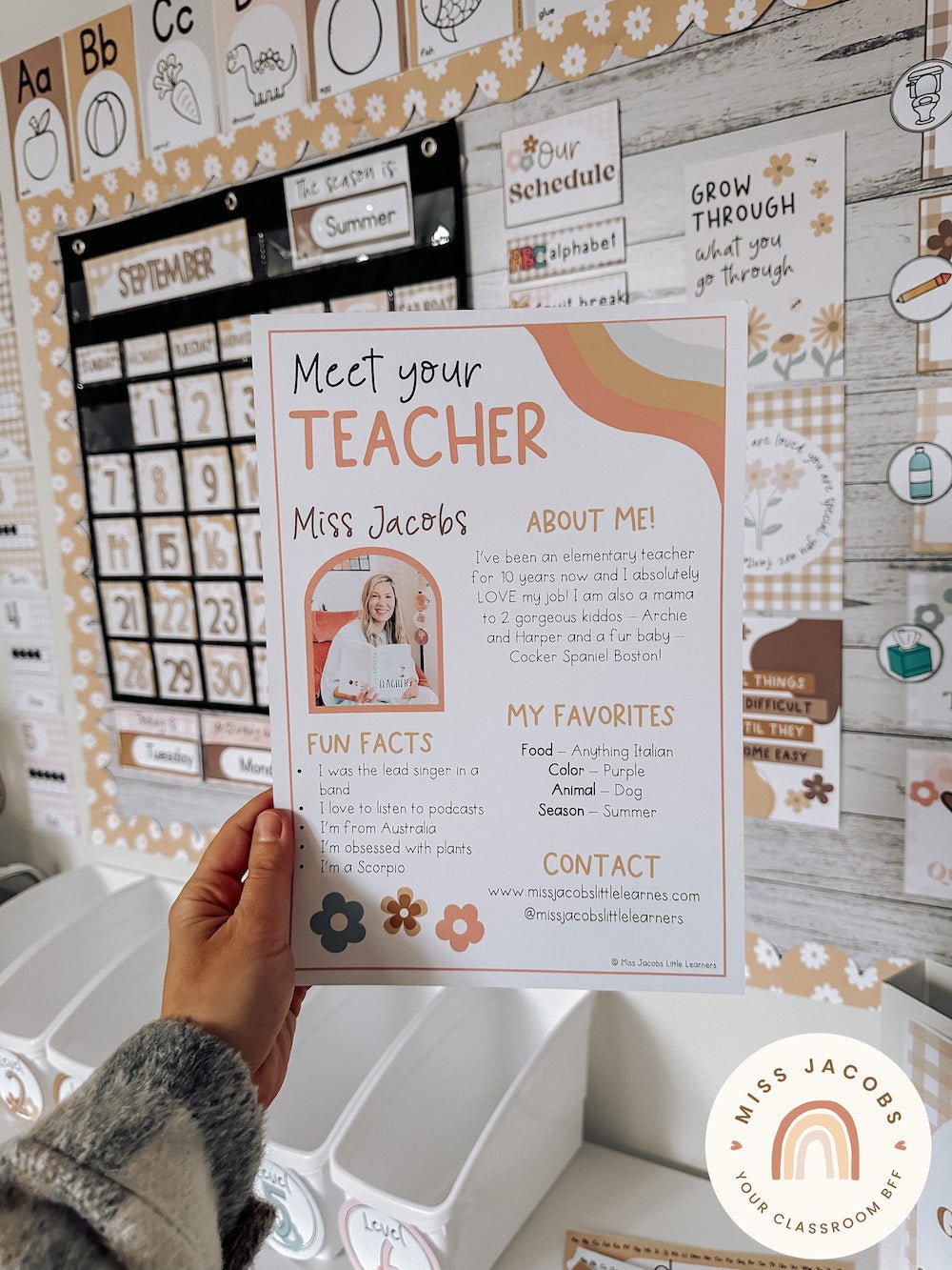 Meet the Teacher Templates | Daisy Gingham Neutrals Classroom Decor ...