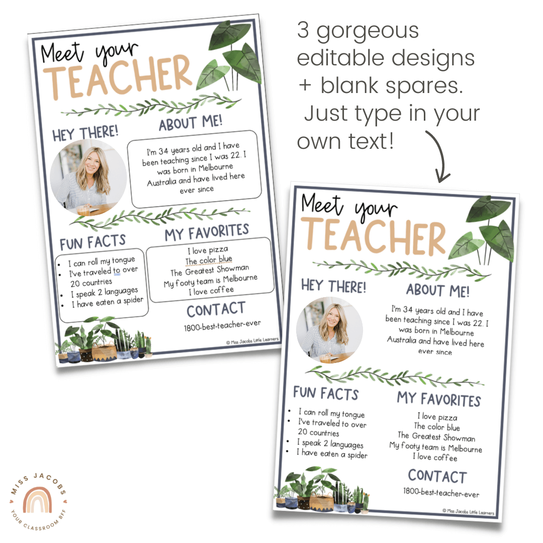 Meet The Teacher Template - Boho Plants - Editable