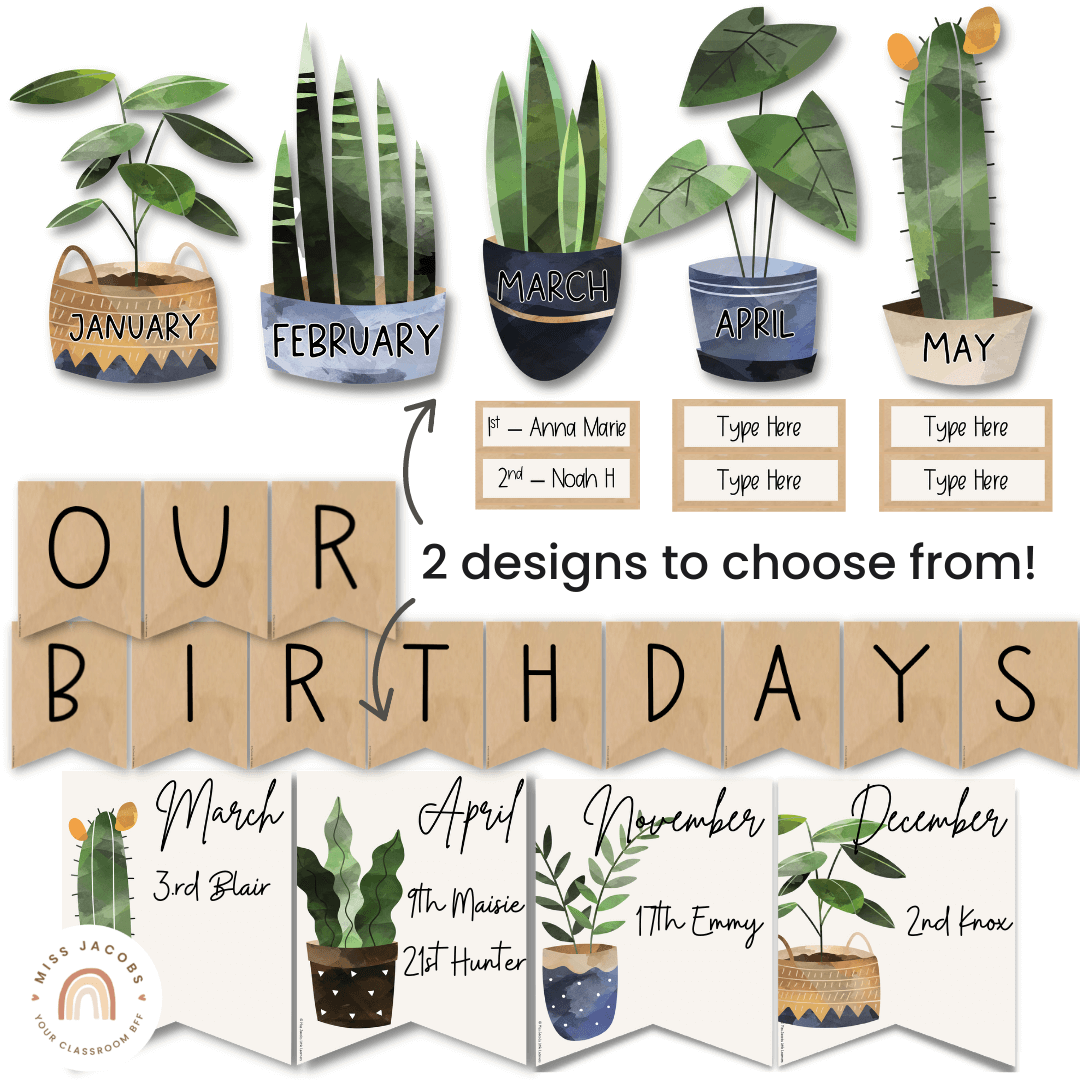Birthday Display - Boho Plants Bulletin Board Classroom Decor