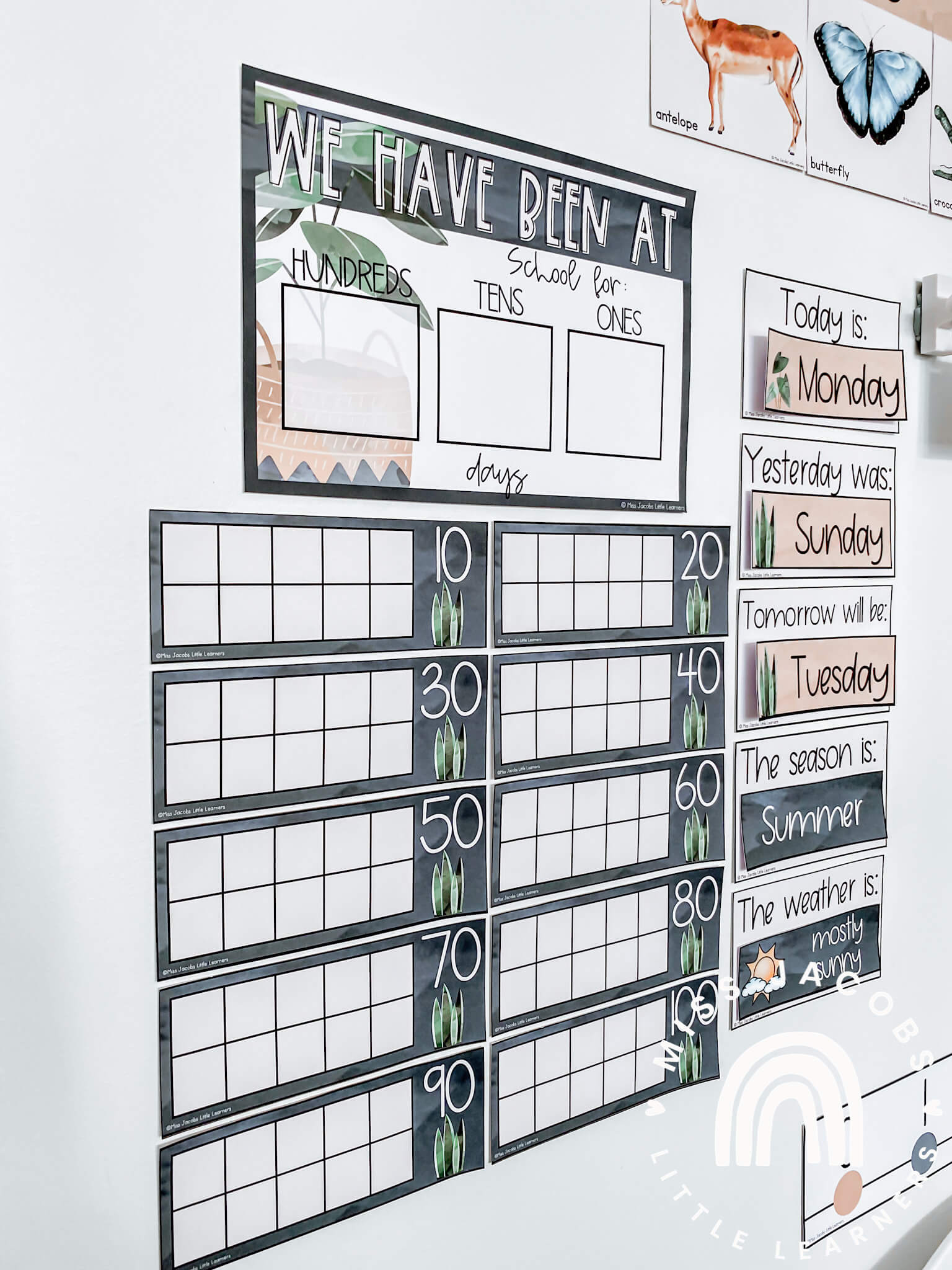 Days At School Tally Display - Boho Plants Classroom Decor