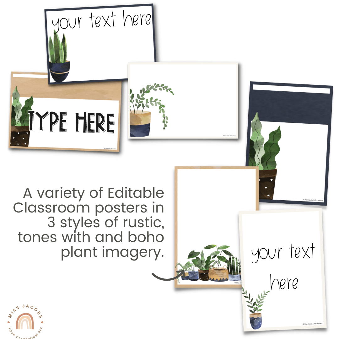 Editable Classroom Posters Templates - Boho Plants Decor