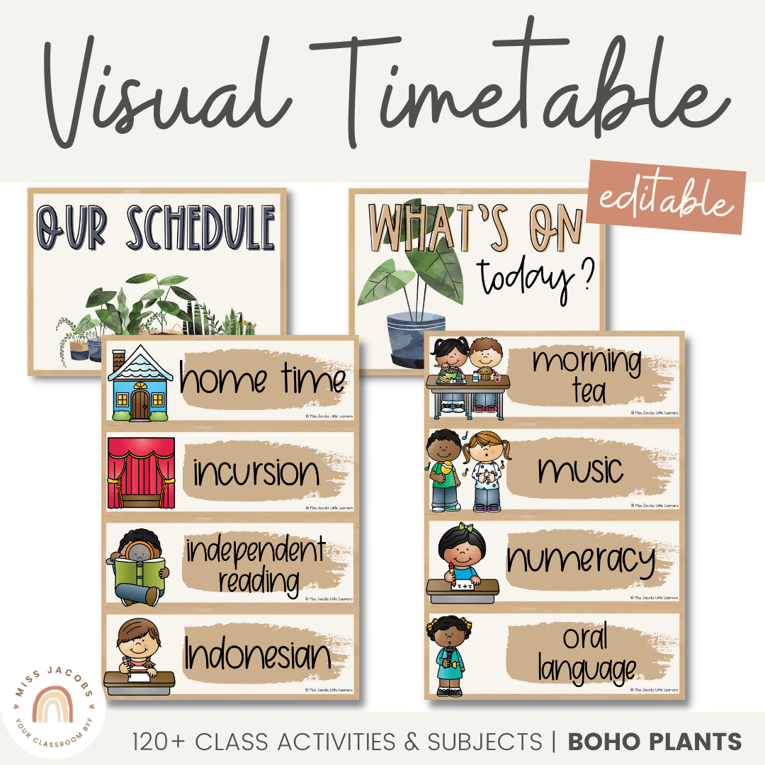 Visual Timetable Daily Schedule - Boho Plants Classroom Decor