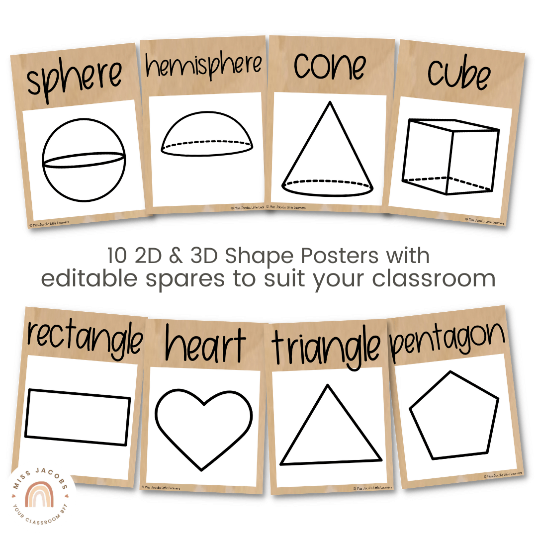 2D & 3D Shape Posters - Boho Plants Classroom Decor