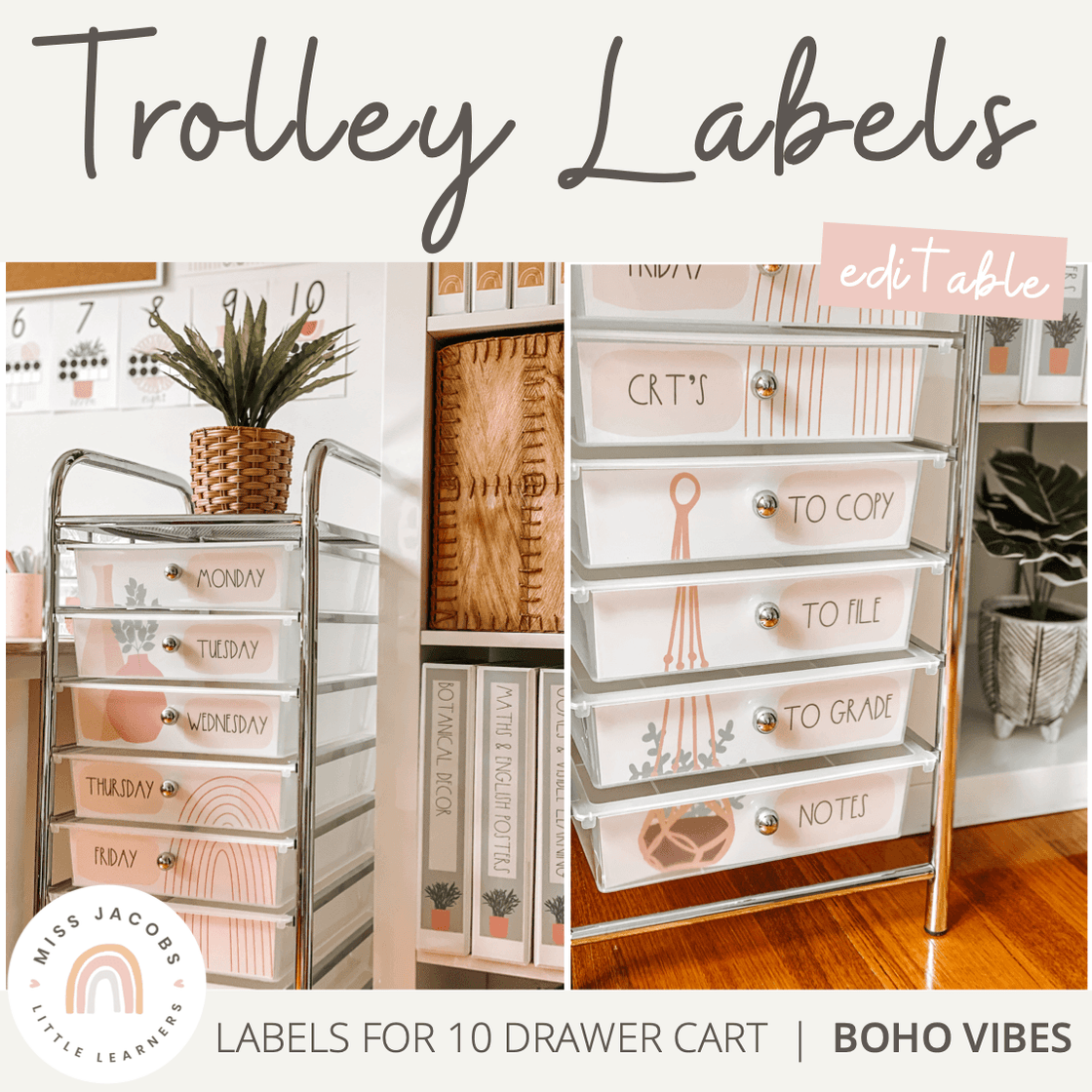 Modern Boho Vibes 10 Drawer Trolley Labels | Editable – Miss Jacobs ...