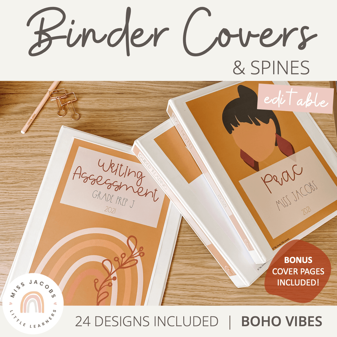 Modern Boho Vibes Binder Covers and Spines | Editable – Miss Jacobs ...