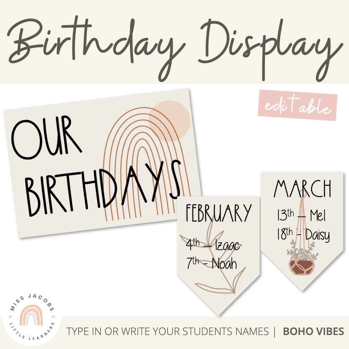 Modern BOHO VIBES Birthday Display - Editable | Neutral Tones – Miss ...