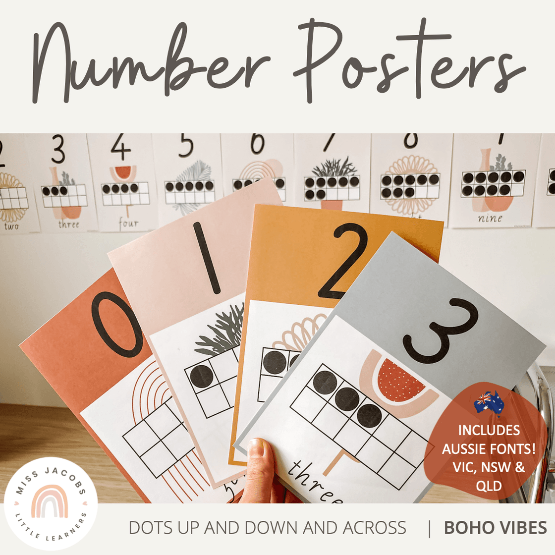 Modern Boho Vibes Number Posters with Ten Frames | Aussie Fonts