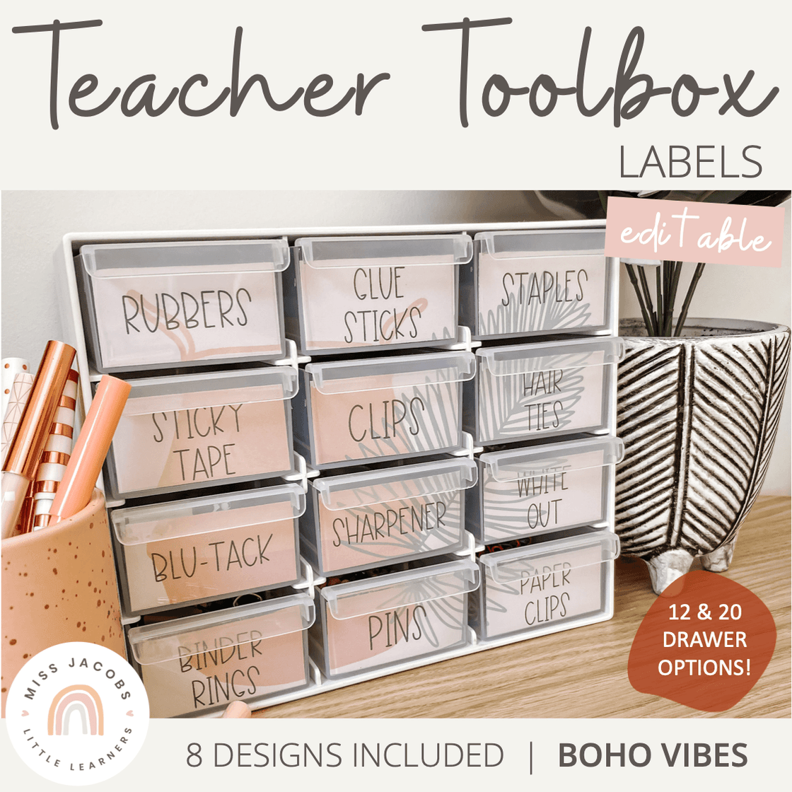 Modern Boho Vibes Teacher Toolbox Labels | Editable